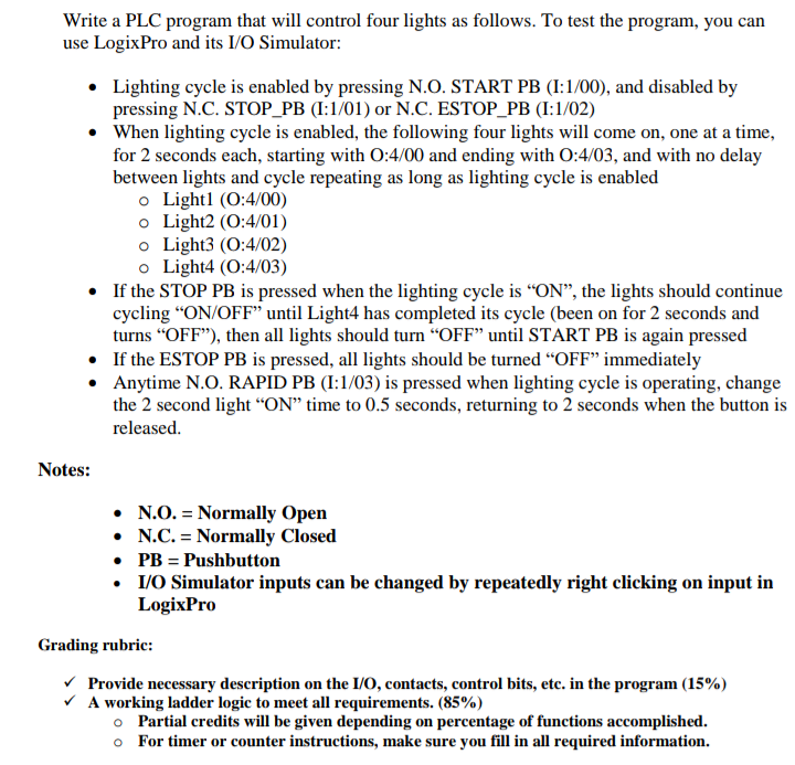 Solved Write a PLC program that will control four lights as | Chegg.com