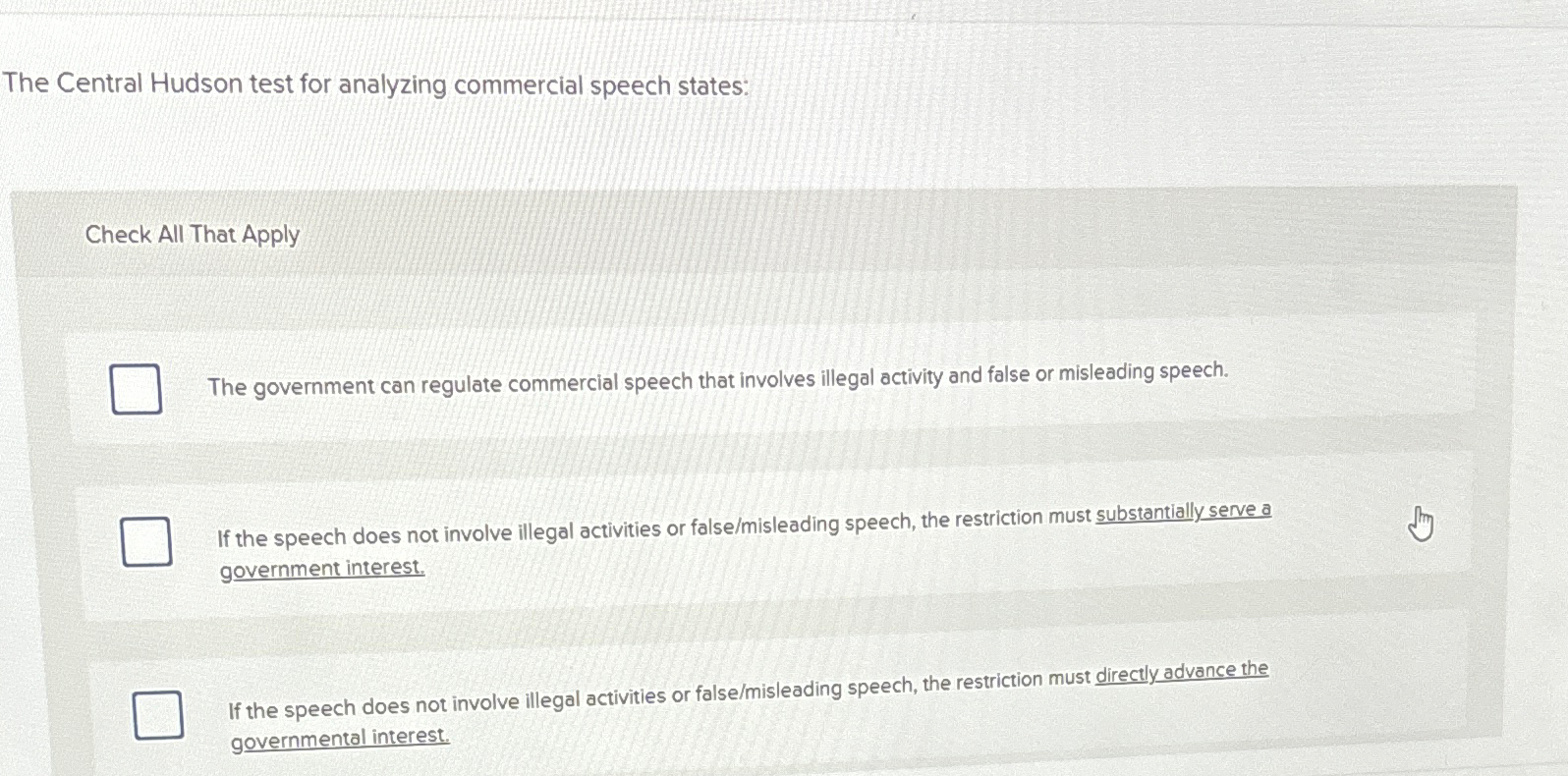 Solved The Central Hudson test for analyzing commercial | Chegg.com