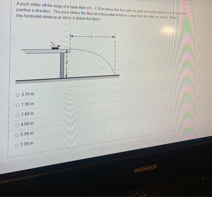 Solved A puck slides off the edge of a table that isH = 1,30 | Chegg.com
