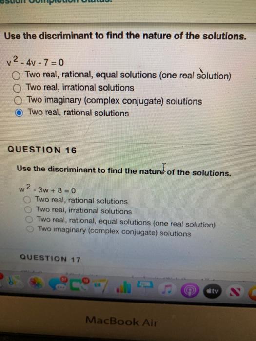 Solved Use the discriminant to find the nature of the | Chegg.com