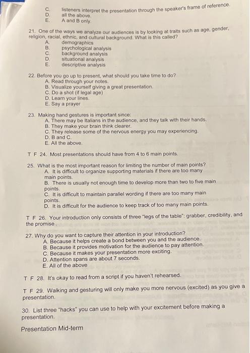 C. listeners interpret the presentation through the | Chegg.com