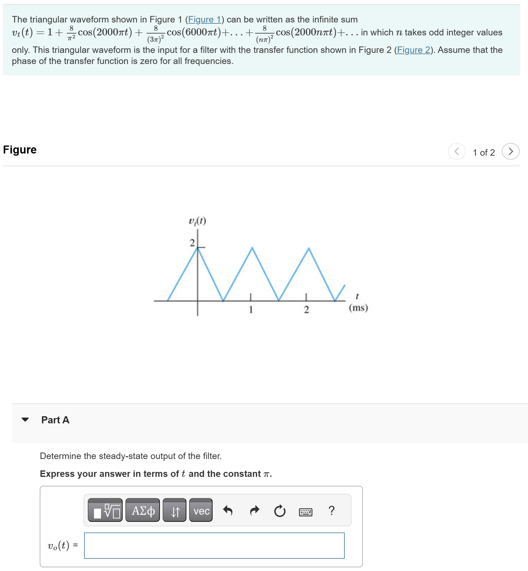 The triangular waveform shown in ﻿Figure 1 (Figure 1) | Chegg.com