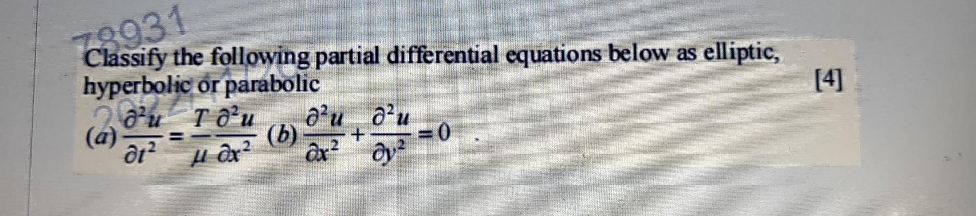 Solved Classify the following partial differential equations | Chegg.com