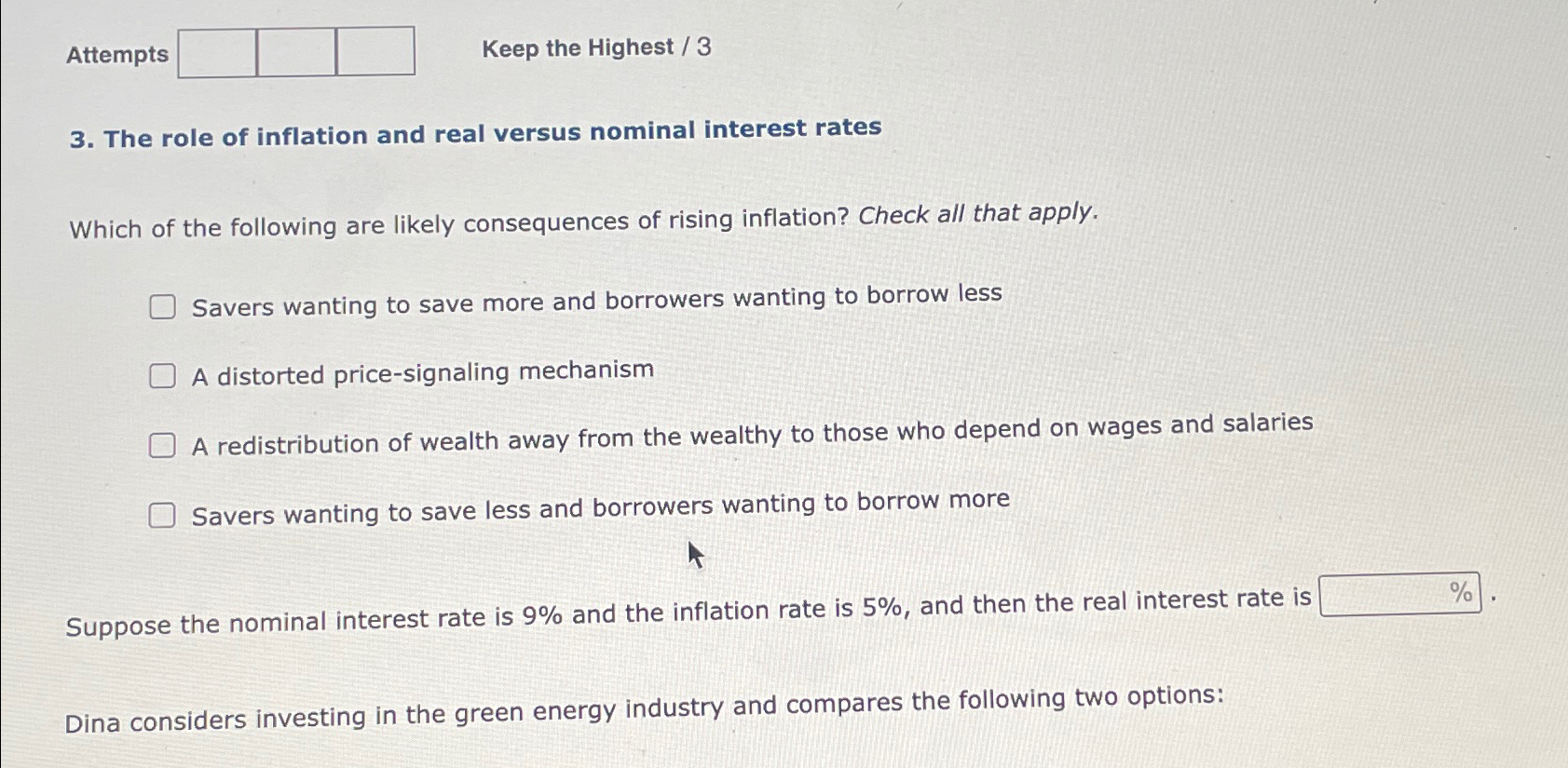 Solved AttemptsKeep the Highest ?33. ﻿The role of inflation | Chegg.com