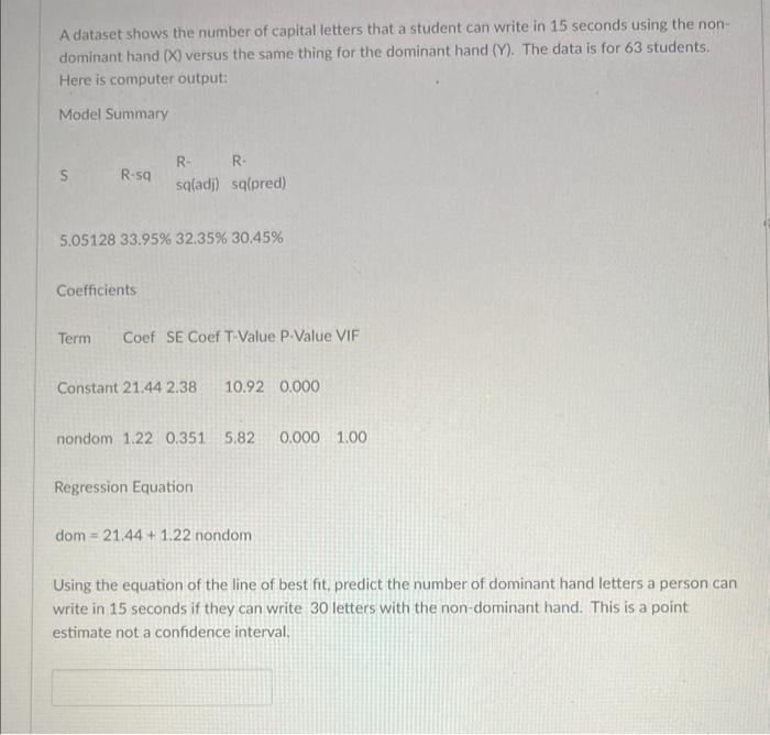 Solved A dataset shows the number of capital letters that a | Chegg.com
