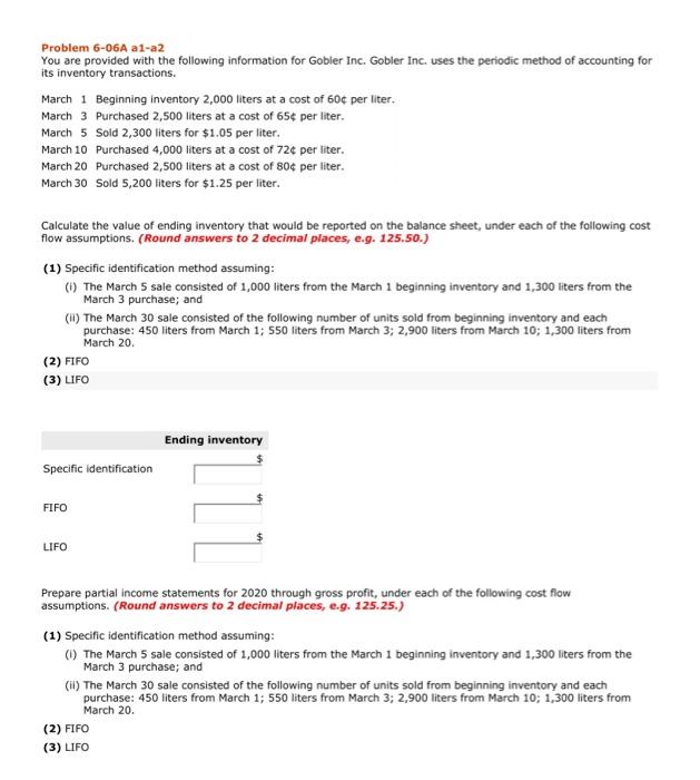 Solved Problem 6-06A al-a2 You are provided with the | Chegg.com