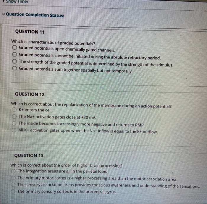 Solved Show Timer * Question Completion Status: QUESTION 11 | Chegg.com