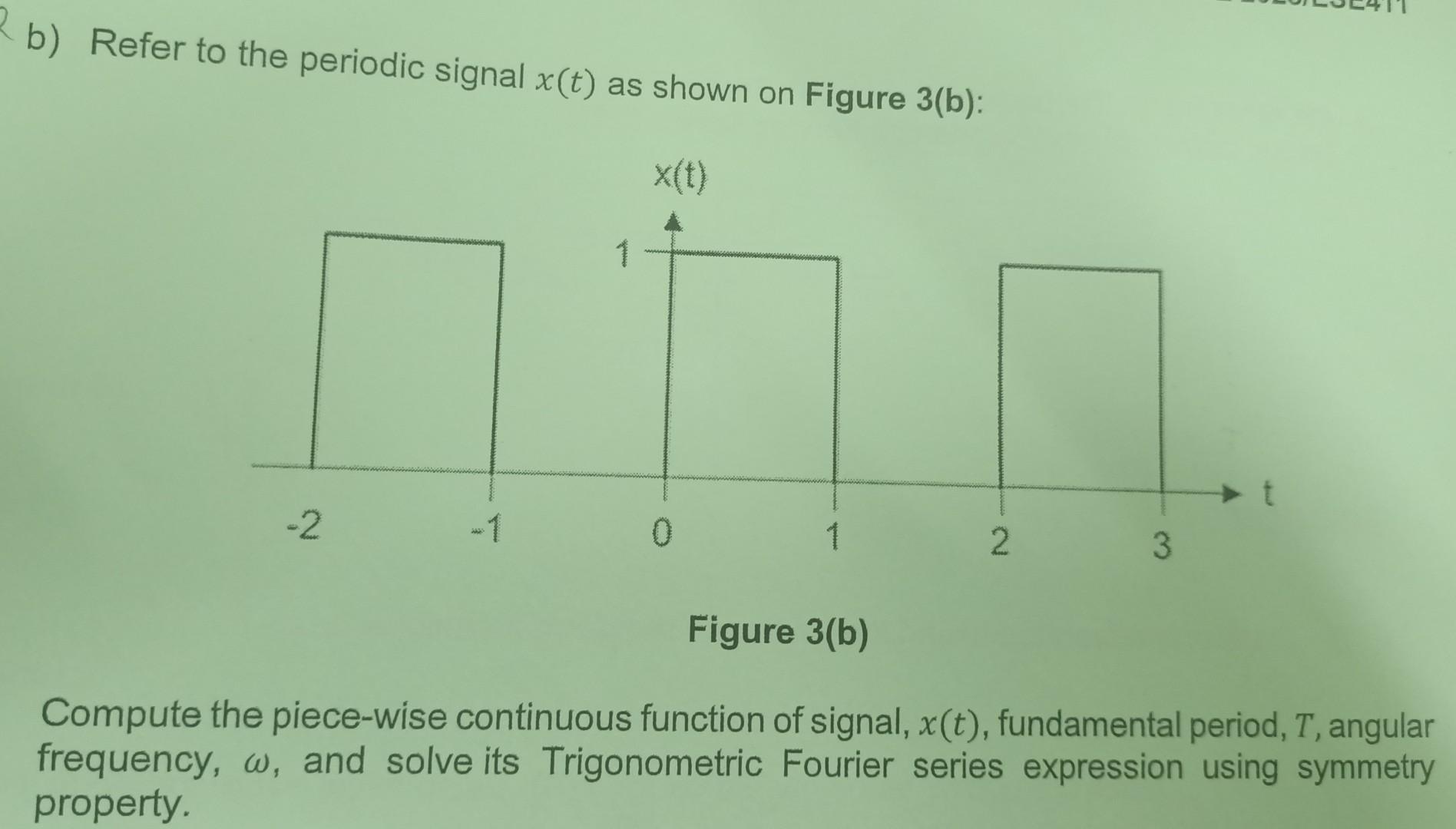 Solved b) Refer to the periodic signal x(t) as shown on | Chegg.com