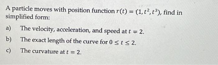 Solved A particle moves with position function r(t) = (1, | Chegg.com