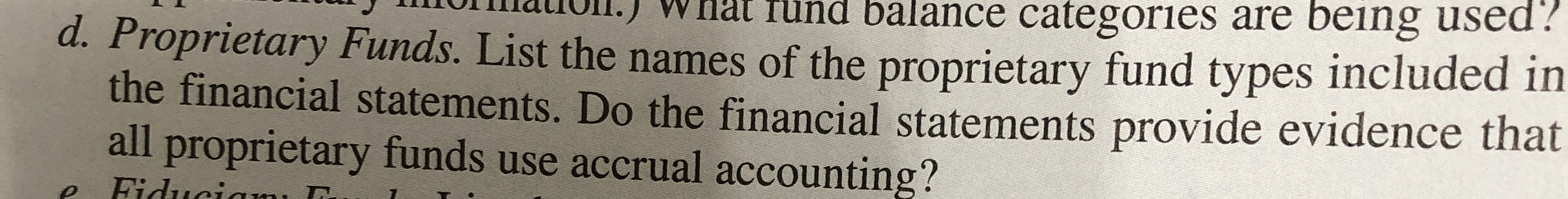 d. ﻿Proprietary Funds. List the names of the | Chegg.com