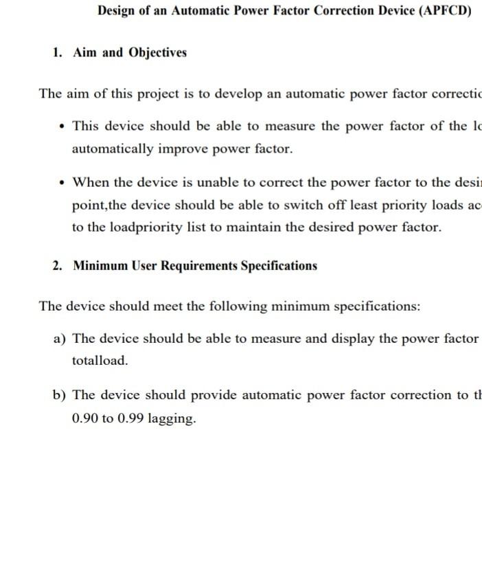 Solved Design of an Automatic Power Factor Correction Device | Chegg.com