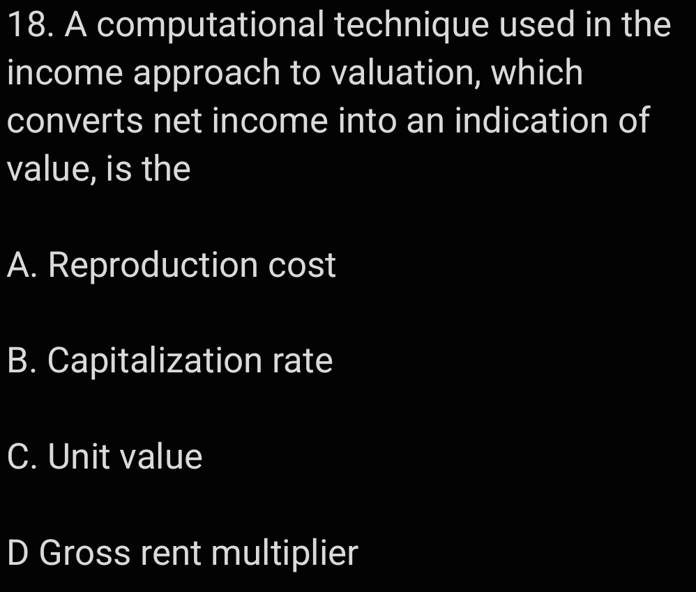 Solved A computational technique used in the income approach | Chegg.com
