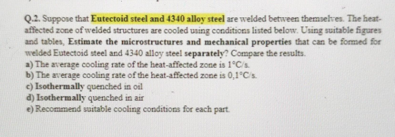 Solved Q 2 Suppose That Eutectoid Steel And 4340 Alloy