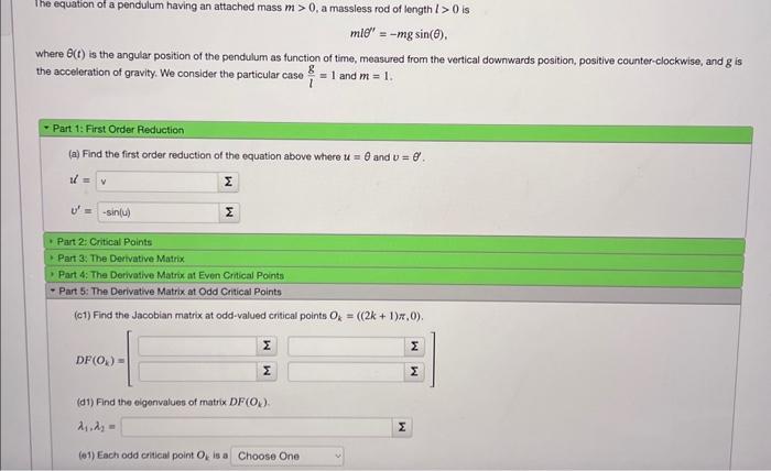 Solved mlθ′=−mgsin(θ). where θ(t) is the angular position of | Chegg.com