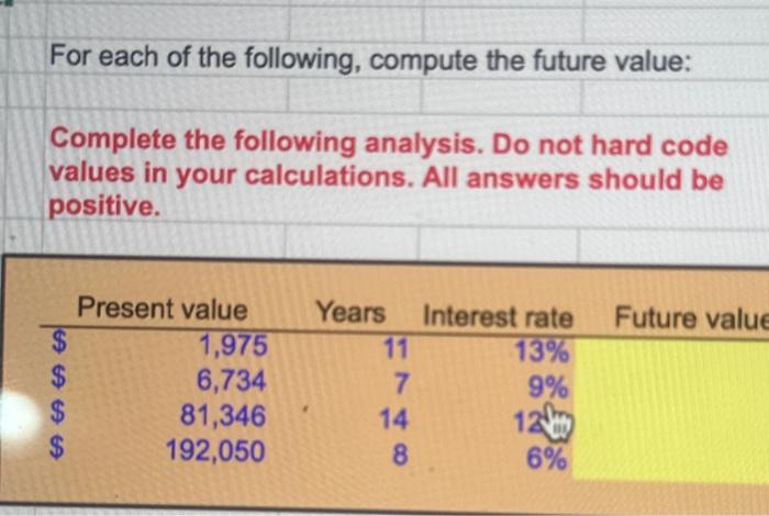 Solved For each of the following, compute the future value: | Chegg.com