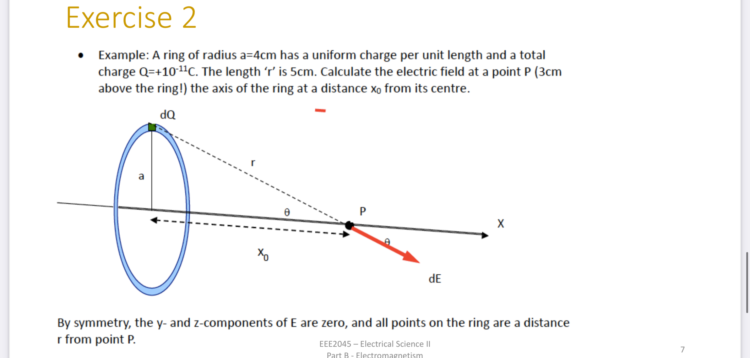 Solved Exercise 2Example: A ring of radius a=4cm ﻿has a | Chegg.com