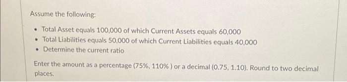 Solved Assume the following: • Total Asset equals 100,000 of | Chegg.com