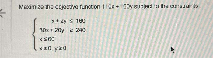 Maximize The Objective Function 110x 160y Subject