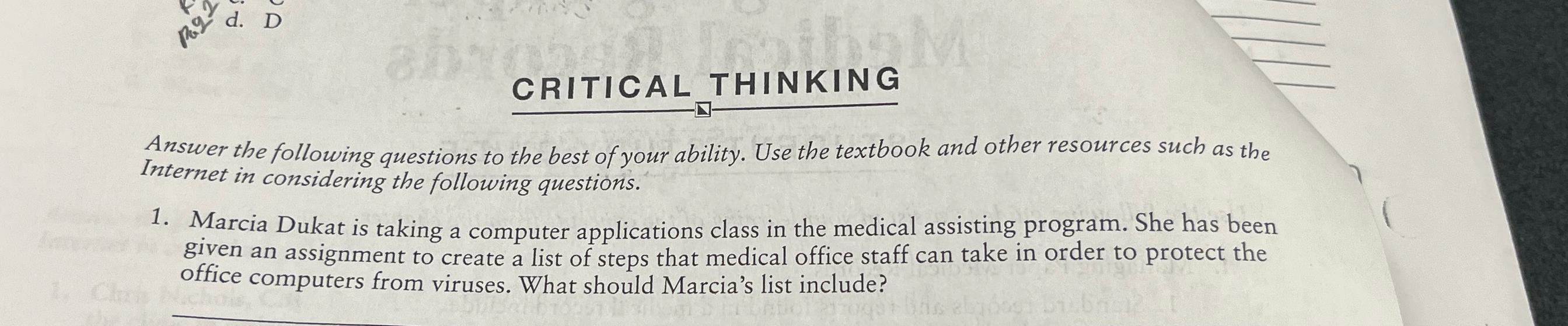 Solved CRITICAL THINKINGAnswer the following questions to | Chegg.com