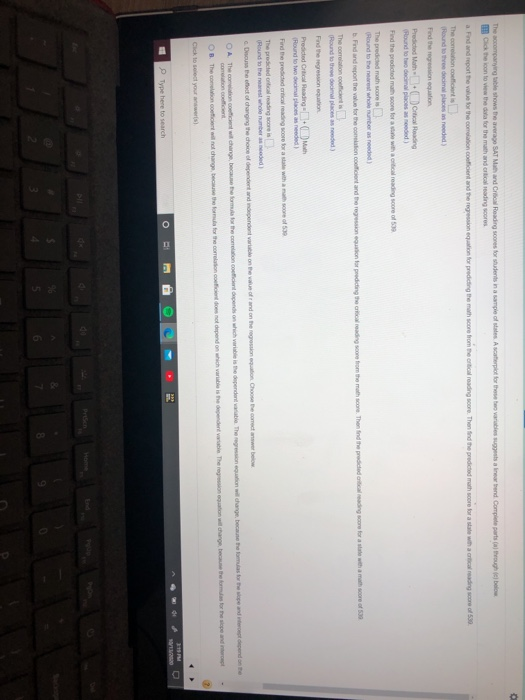 Solved The accompanying table shows the average SAT Man and | Chegg.com
