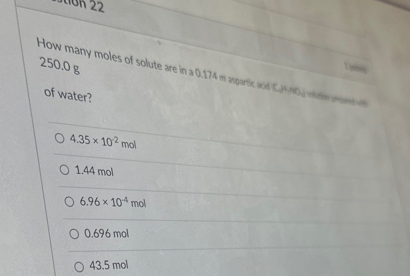 Solved How many moles of solute are in a 0.174m aspartic | Chegg.com