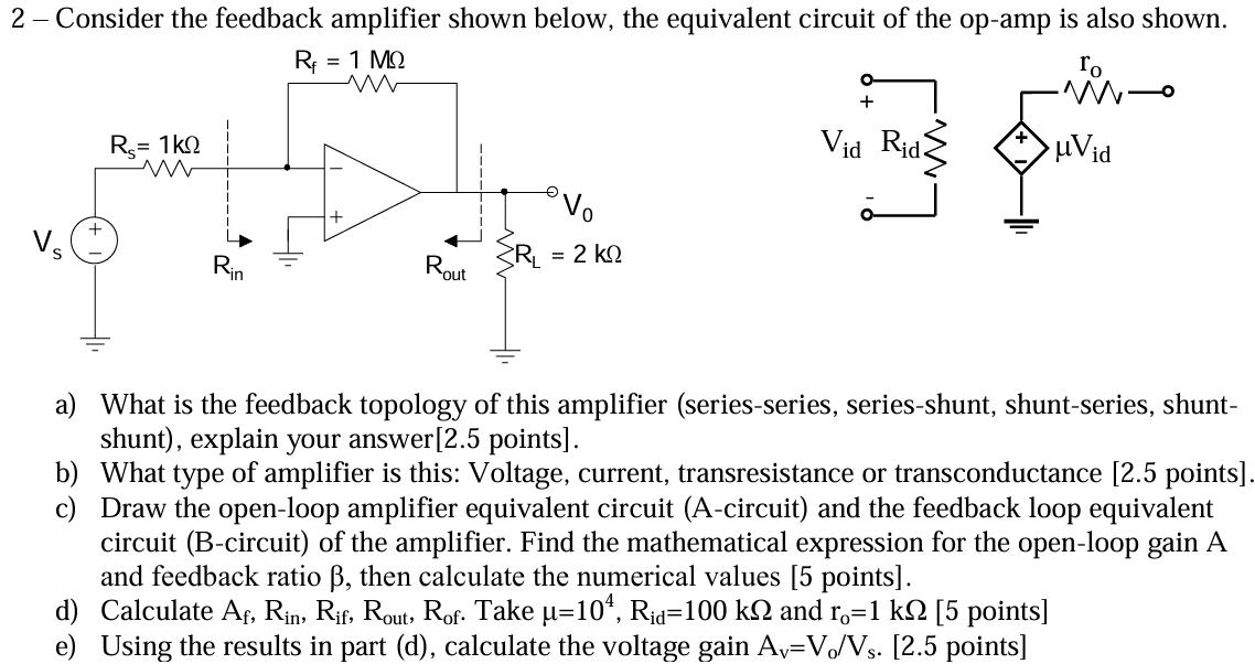 Solved 2 - ﻿Consider the feedback amplifier shown below, the | Chegg.com
