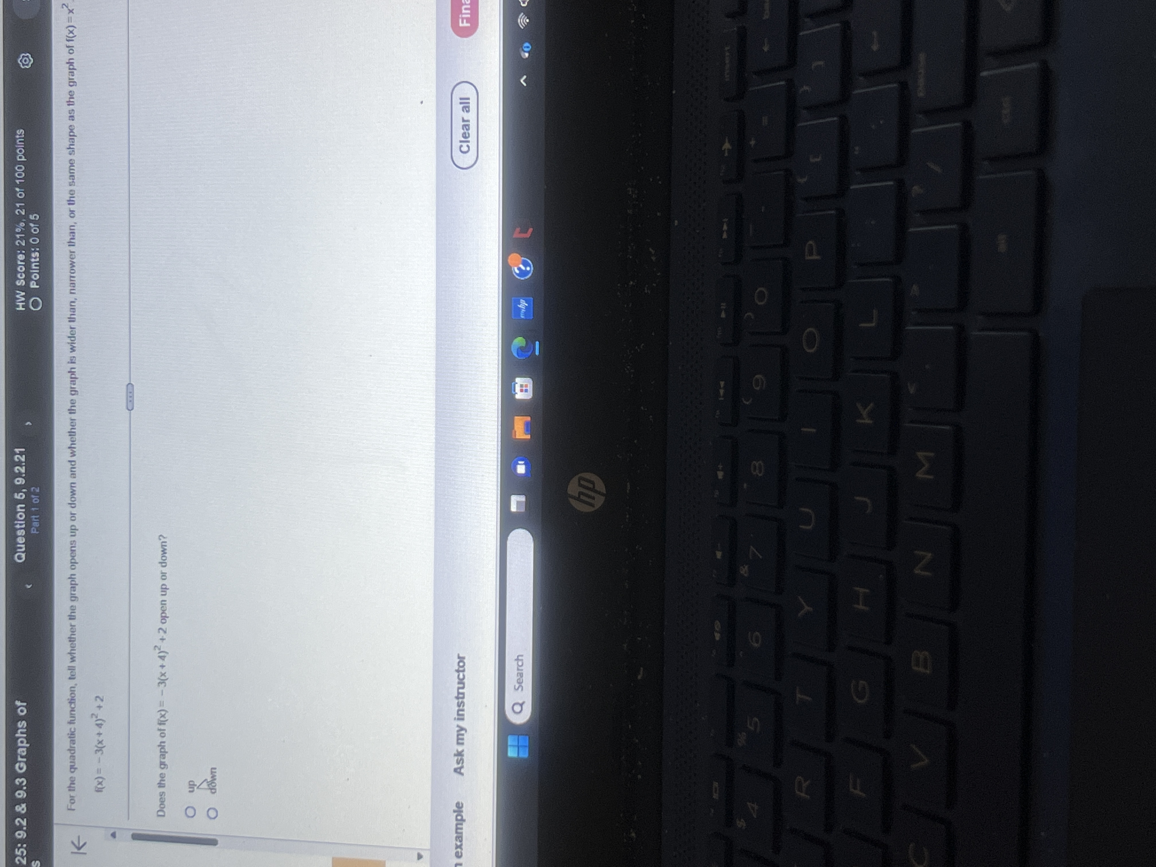 Solved For the quadratic function, tell whether the graph | Chegg.com