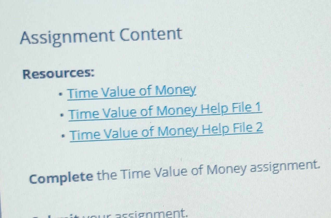 Solved Assignment Content Resources: - Time value of Money. | Chegg.com
