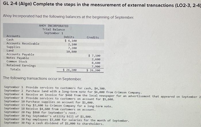 Solved GL 2-4 (Algo) Complete the steps in the measurement | Chegg.com