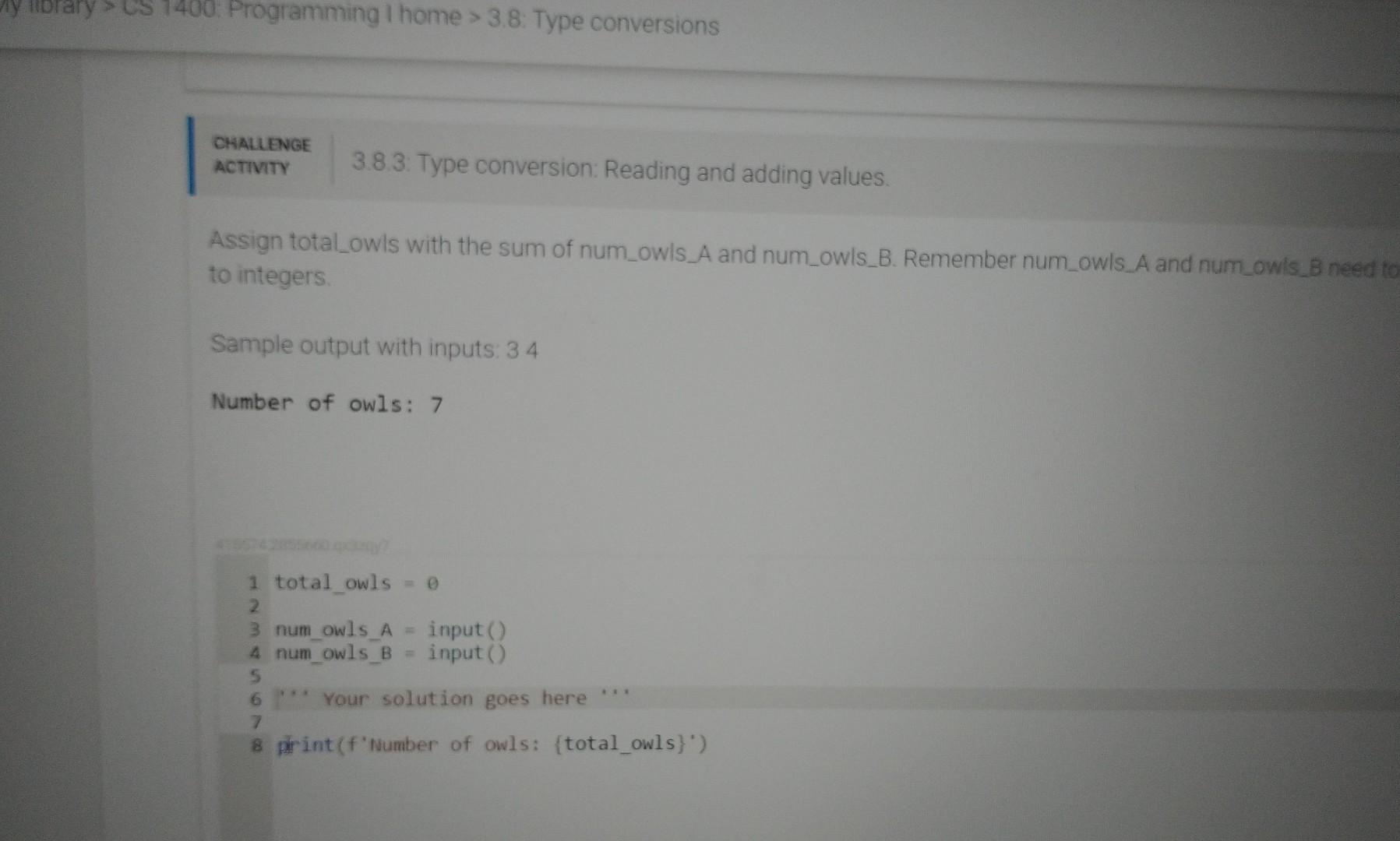 Solved Assign Total owls With The Sum Of Num owls A And Chegg