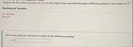 Solved Suppose the first-order maximum for 465 ﻿nm blue | Chegg.com