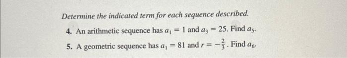 Solved Determine the indicated term for each sequence | Chegg.com