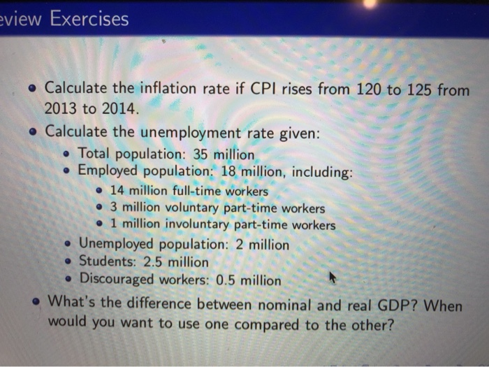 Solved eview Exercises • Calculate the inflation rate if CPI | Chegg.com