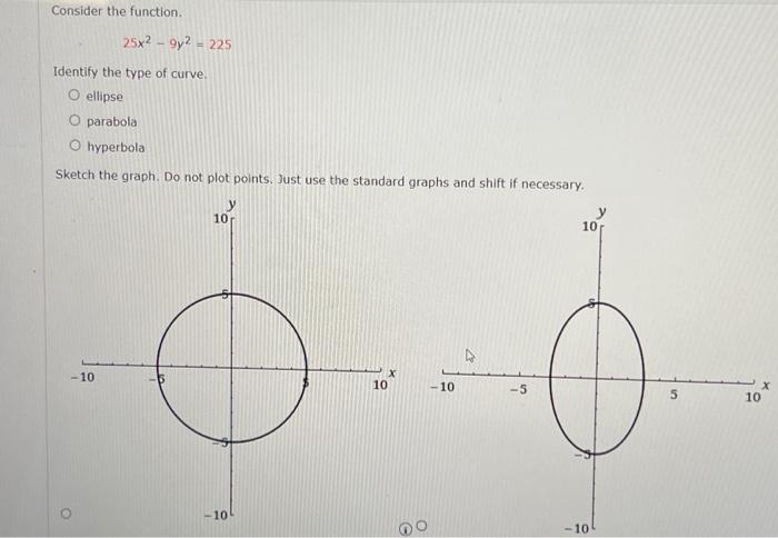 Solved Consider the function. 25x2−9y2=225 Identify the type | Chegg.com
