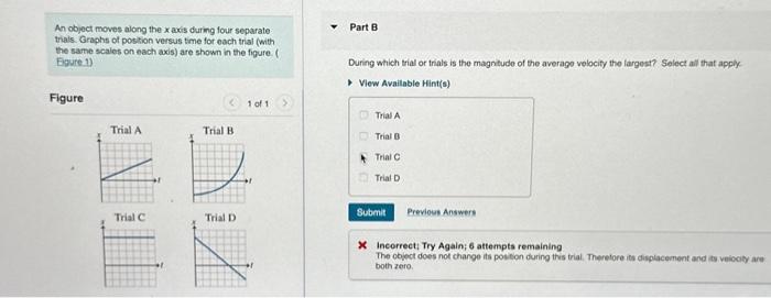 Solved An object moves along the x axis during four separate | Chegg.com