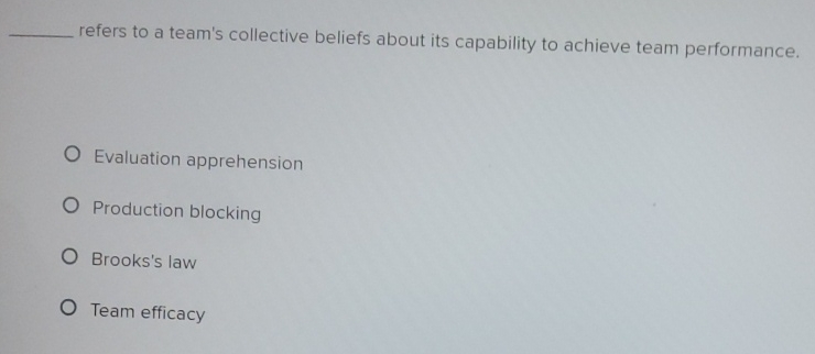 Solved refers to a team's collective beliefs about its | Chegg.com