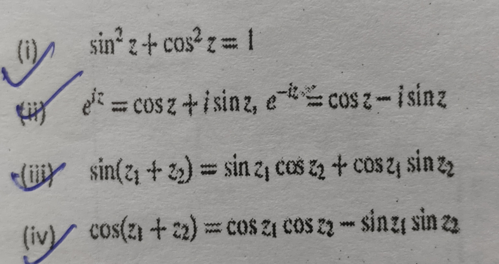Solved (ii) sin2z+cos2z=1(ii) eiz=cosz+isinz, e-iz=cosz-isin | Chegg.com