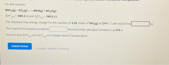 Solved For the reaction 4NH3( g)+5O2( | Chegg.com