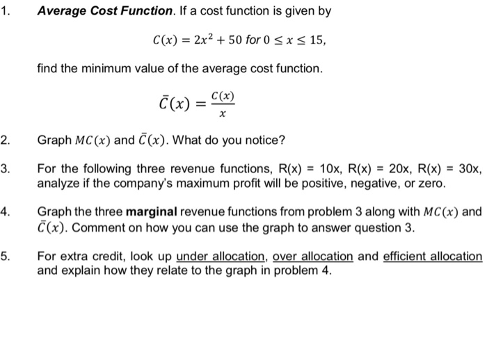 Solved 1. Average Cost Function. If a cost function is given | Chegg.com