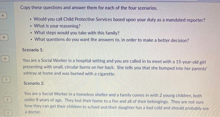 Directions: As Social Workers, we are deemed Mandated | Chegg.com