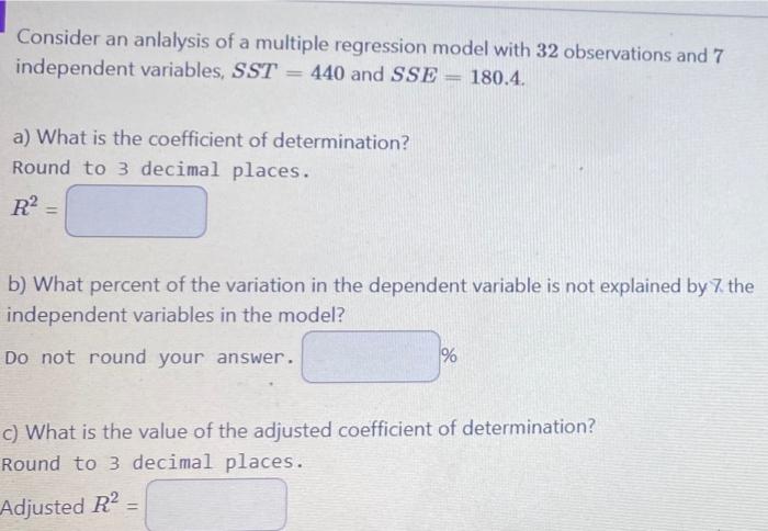 Solved Consider an anlalysis of a multiple regression model | Chegg.com