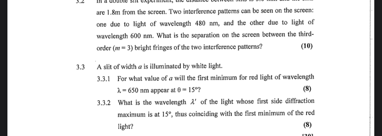 Solved are 1.8m ﻿from the screen. Two interference patterns | Chegg.com