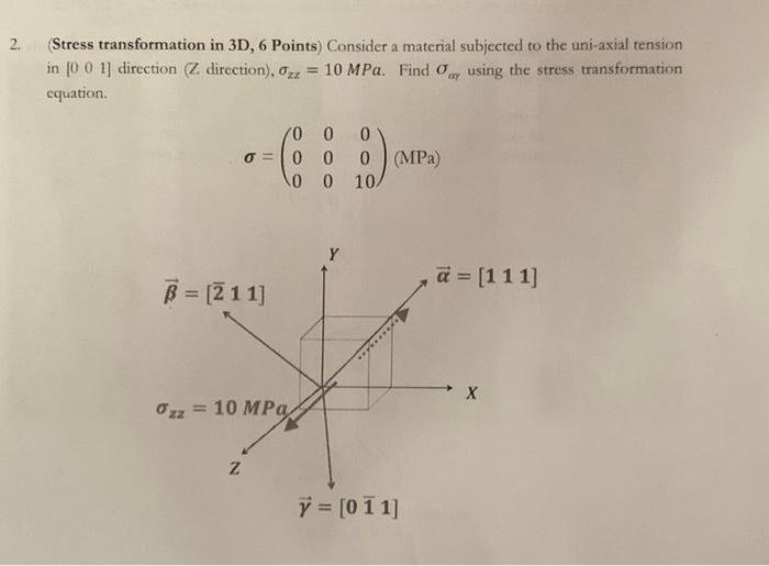 Solved 2. (Stress transformation in 3D, 6 Points) Consider a | Chegg.com