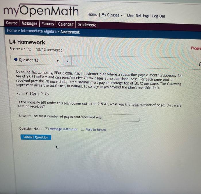 Solved myOpenMath Home My Classes User Settings Log Out | Chegg.com