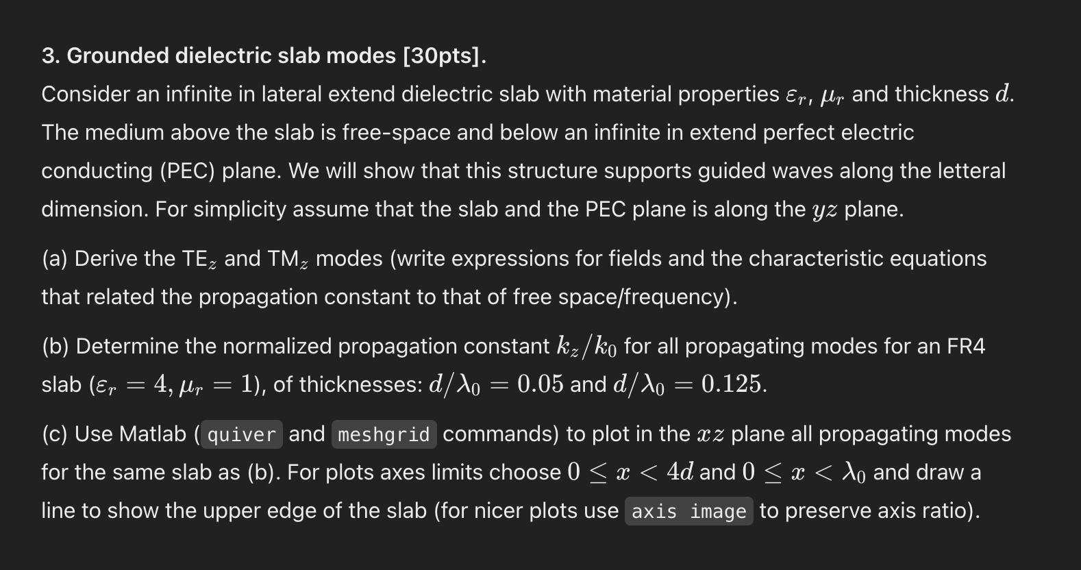 Grounded dielectric slab modes [30pts].Consider an | Chegg.com