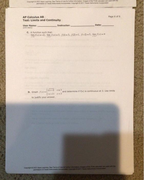 AP Calculus AB Page 5 of Test: Limits and Continuity | Chegg.com