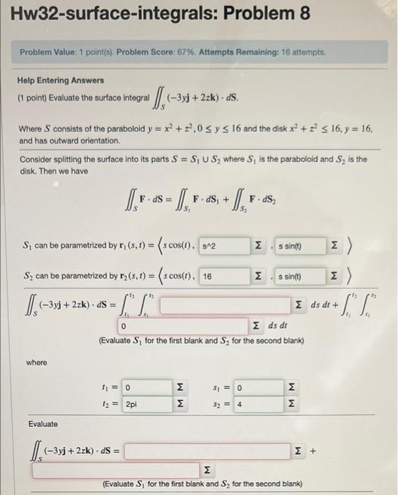 Solved Hw32-surface-integrals: Problem 8 Problern Value: 1 | Chegg.com