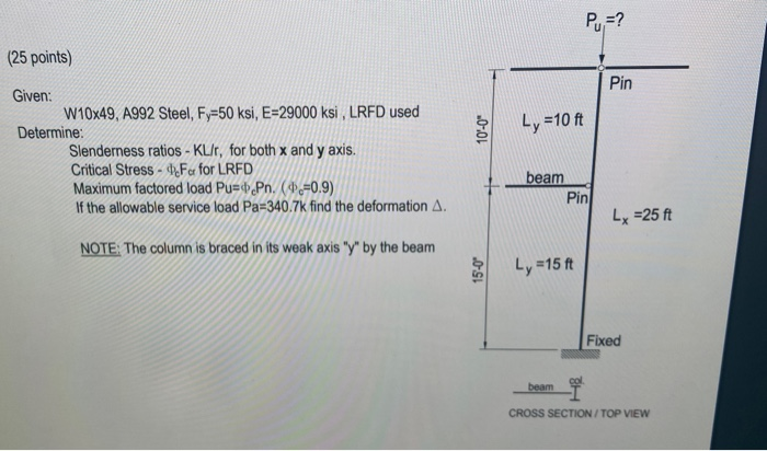 Solved Pu,=? (25 points) Pin Ly=10 ft Given: W10x49, A992 | Chegg.com
