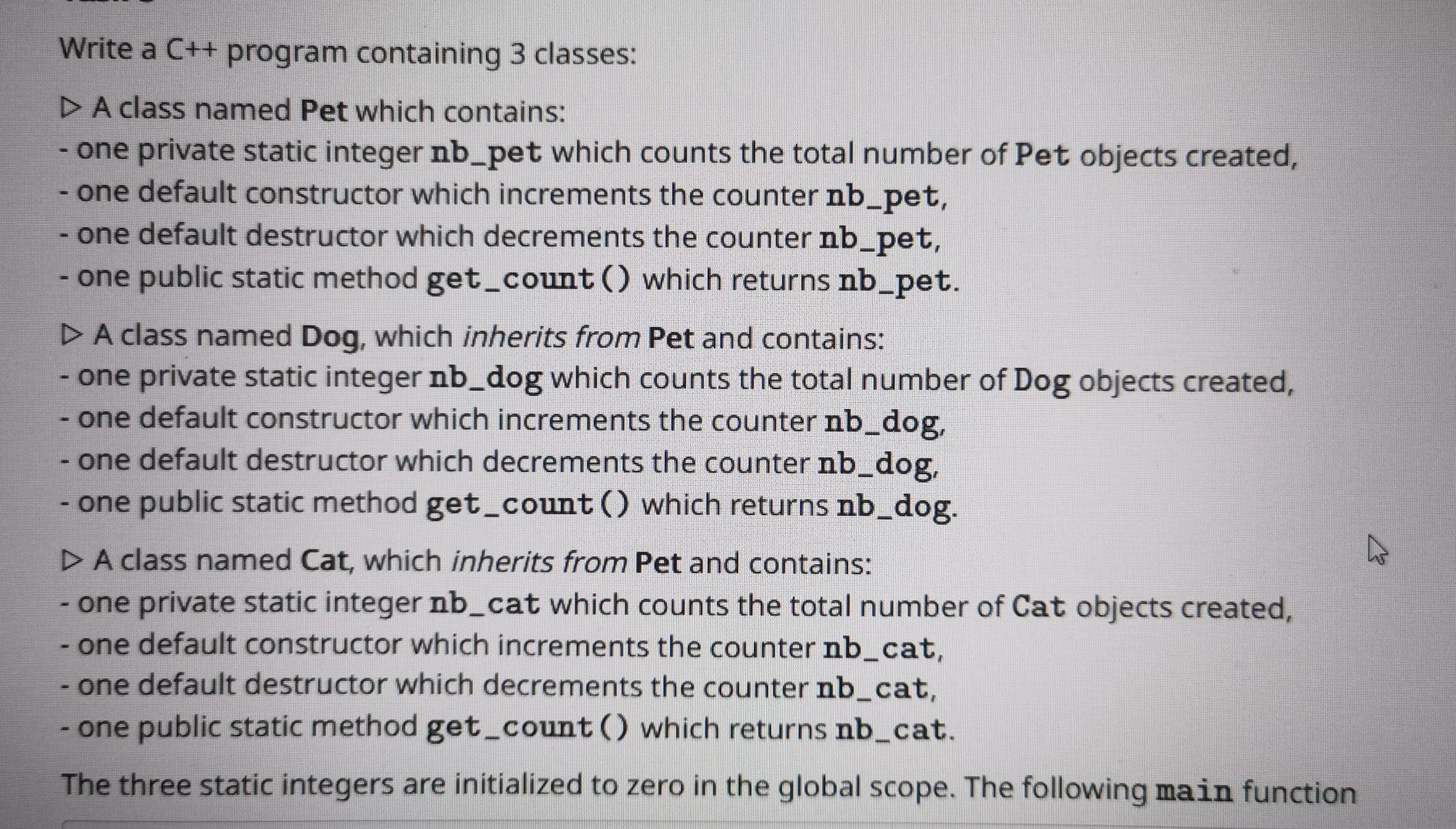 Solved Write a C++ program containing 3 classes: A class | Chegg.com