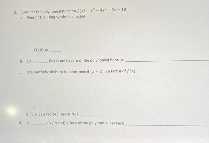 Solved 2. Consider the polynomial function | Chegg.com